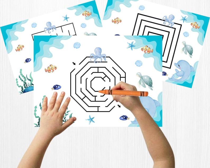 Printable Ocean Mazes for Kids, 30 Sea Animal Maze Worksheets ...