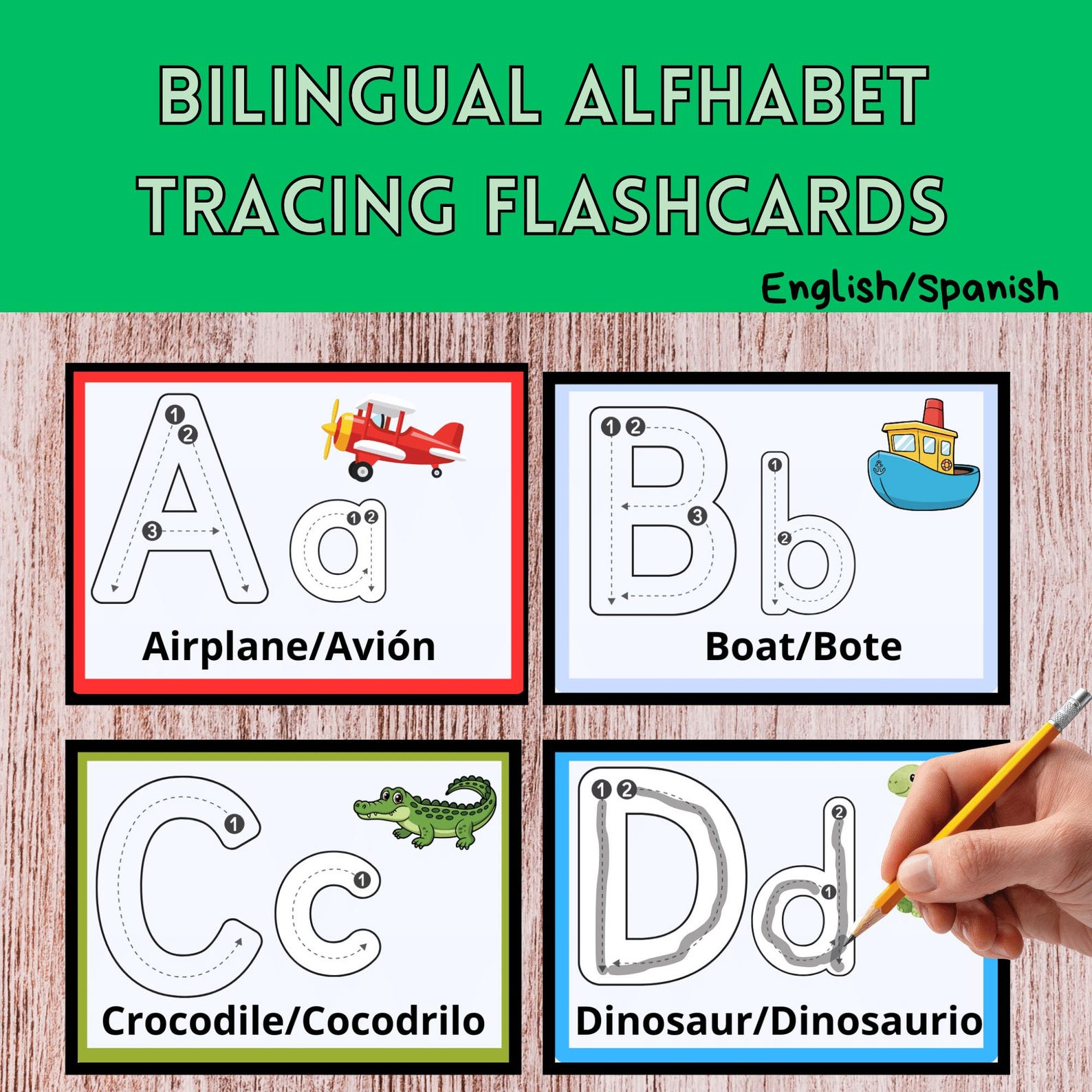 Bilingual Alphabet Tracing Flashcards | English Spanish Preschool ...