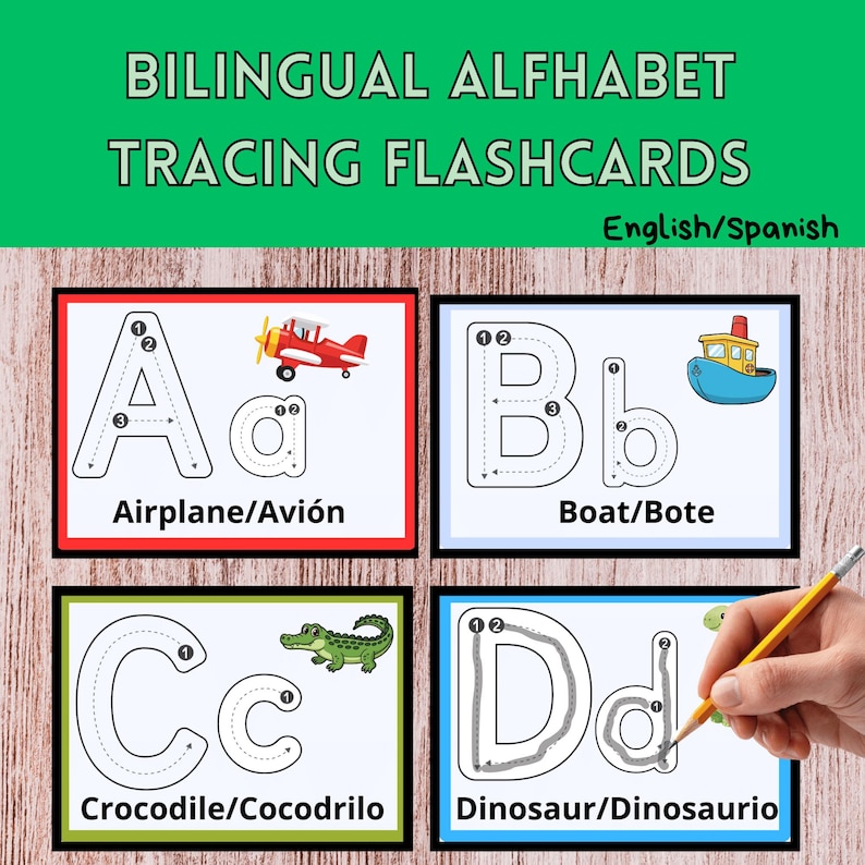 Bilingual Alphabet Tracing Flashcards | English Spanish Preschool ...