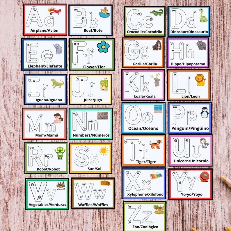 Bilingual Alphabet Tracing Flashcards | English Spanish Preschool ...