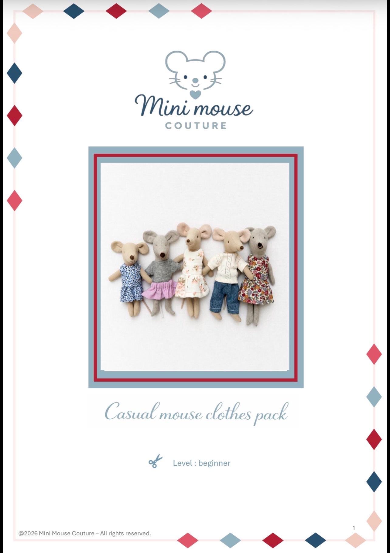 Pattern Mouse Maileg Doll Clothes Dress Pants Skirt T-shirt - Sewing ...