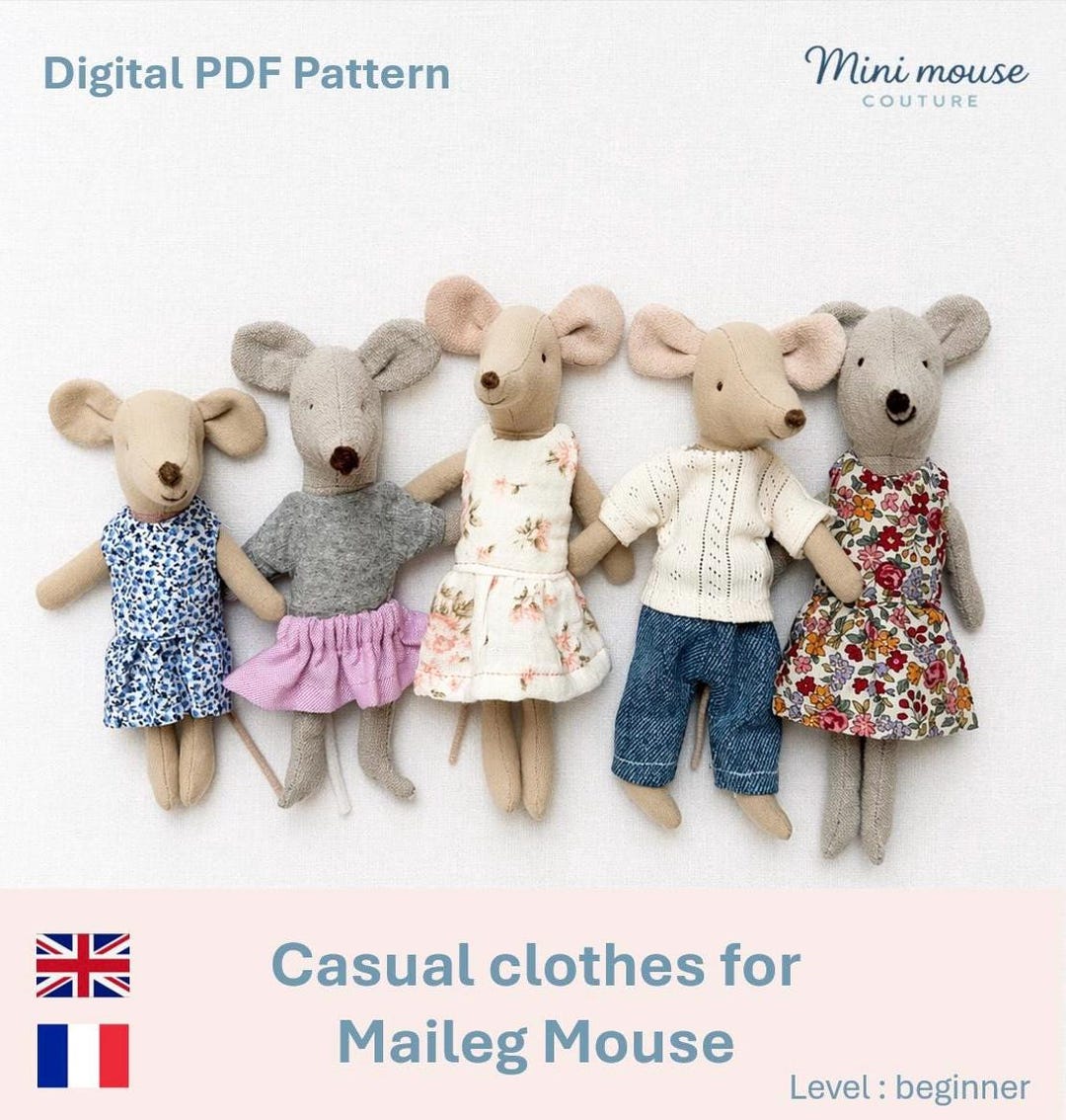 Pattern Mouse Maileg Doll Clothes Dress Pants Skirt T-shirt - Sewing ...