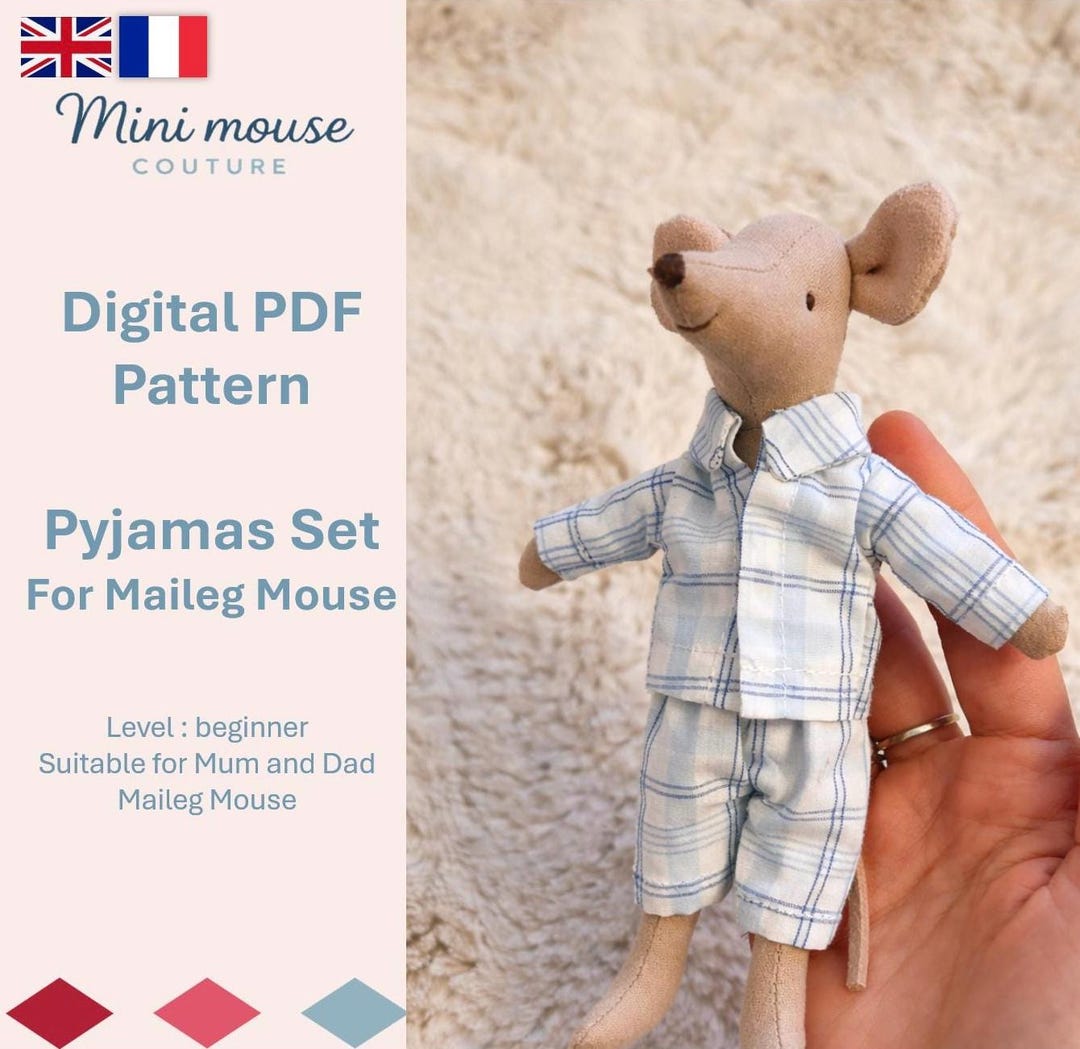 Pattern Mouse Maileg Doll Clothes Mum or Dad Pajamas Set Mouse - Sewing ...