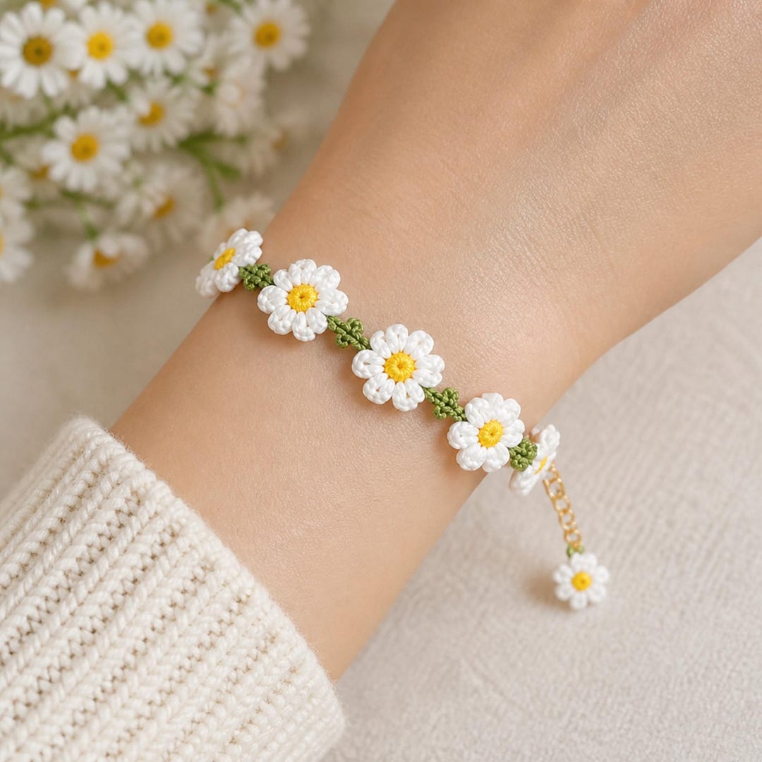Crochet Daisy Flower Bracelet Pattern – DIY Jewelry Tutorial (PDF ...