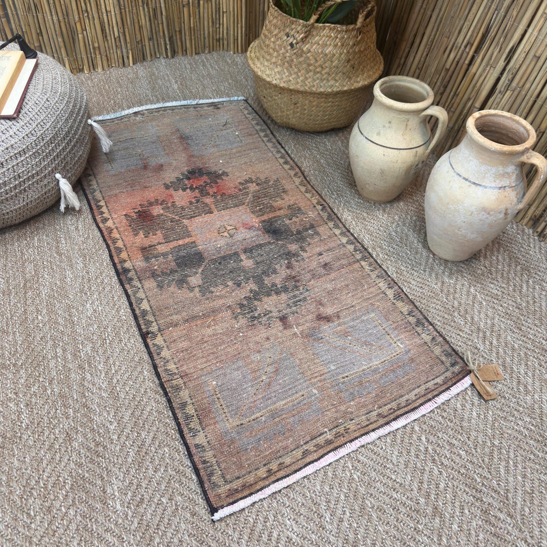 Turkish Floor Rug 2x3 With Faded Earth Tone Geometric Pattern - Etsy
