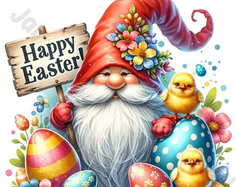 Watercolor Easter Gnome Collection Clipart, 12 PNG Easter Clipart ...