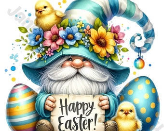 12 Easter Gnome Clipart Bundle, Garden Clipart, Spring Gnome Png ...