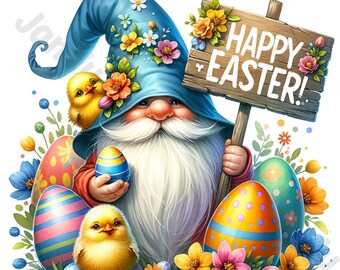 Watercolor Easter Gnome Collection Clipart, 12 PNG Easter Clipart ...