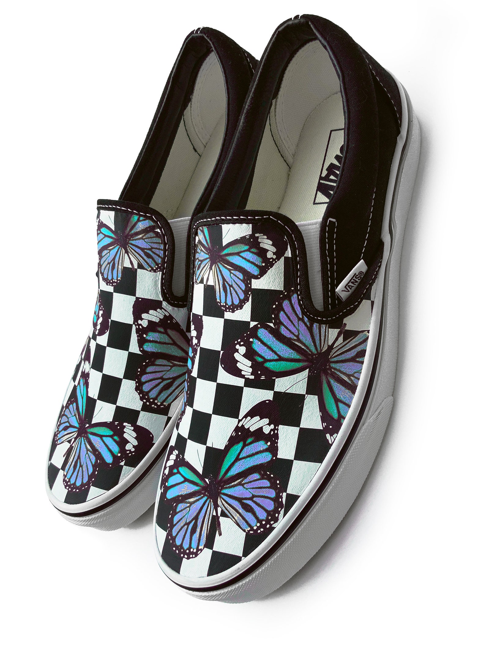 Checkerboard Blue Monarch Butterfly Custom Vans Brand Slip-on Shoes - Etsy