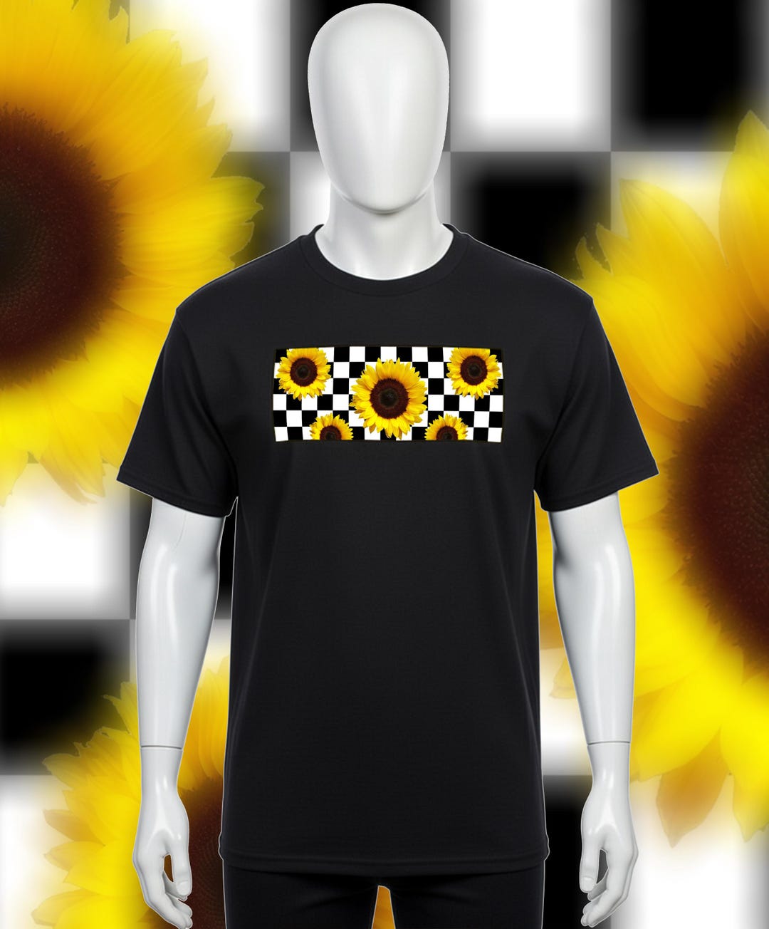 Checkerboard Sunflower T Shirt - (black) - Etsy