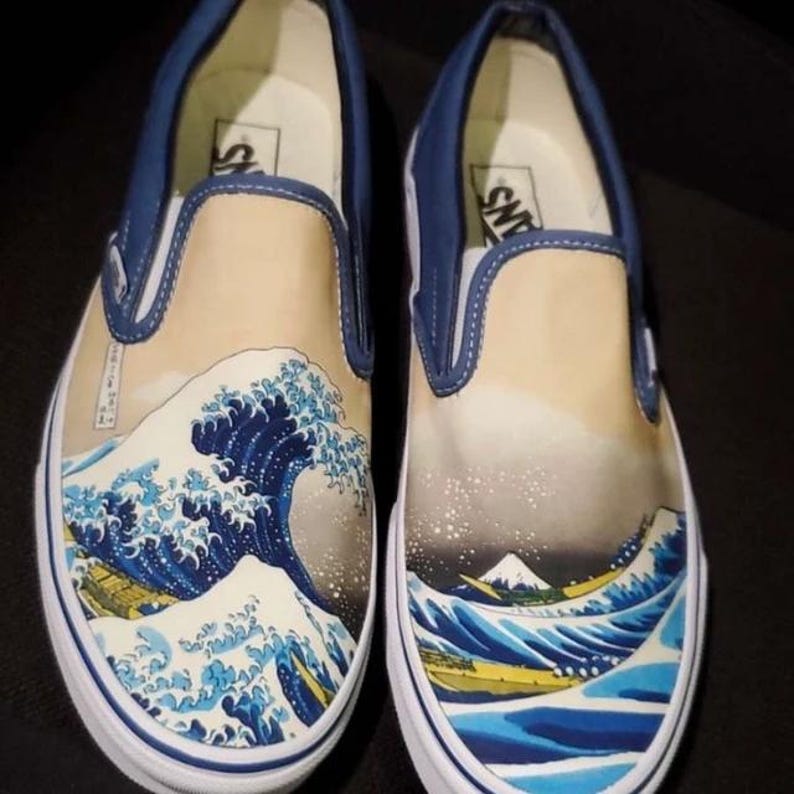 The Great Wave Slip-on Custom Vans Brand Shoes - Etsy