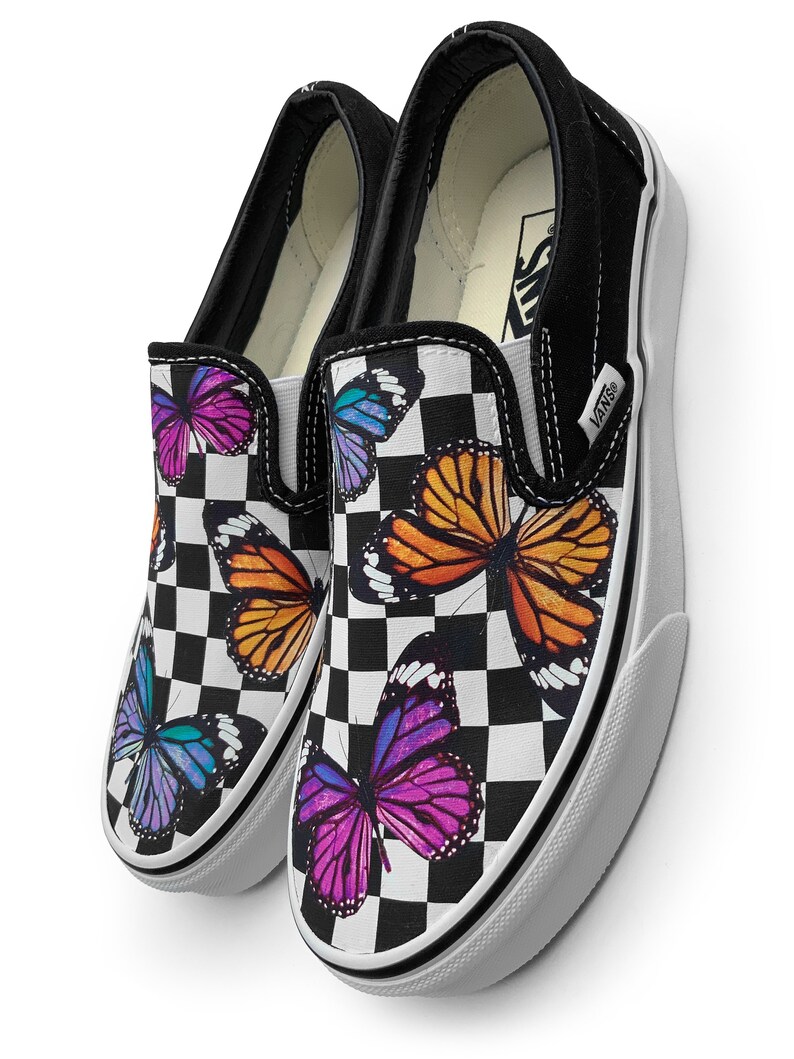Checkerboard Colorful Monarch Butterfly Custom Vans Brand | Etsy