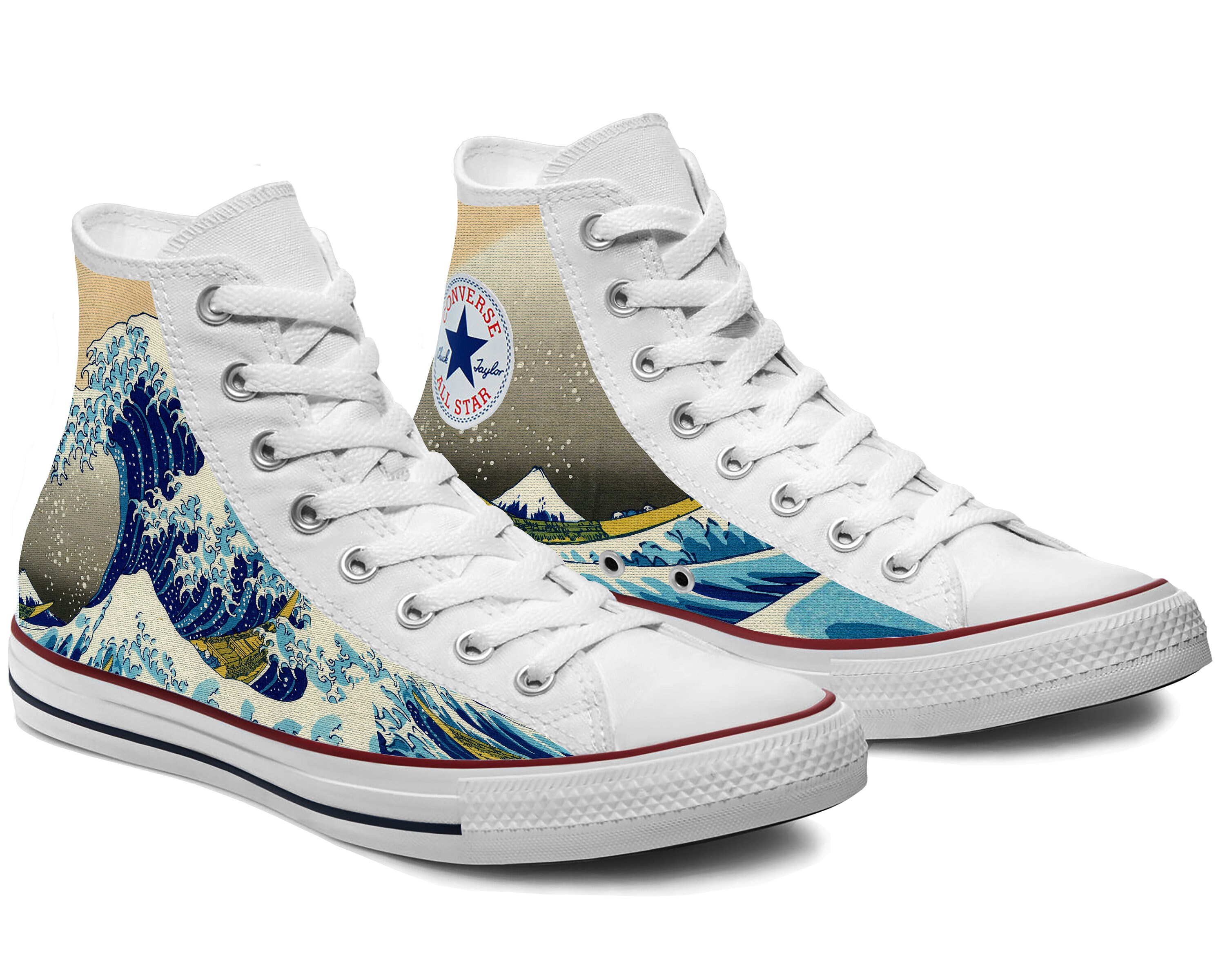 The Great Wave Custom Converse High Top Shoes - Etsy