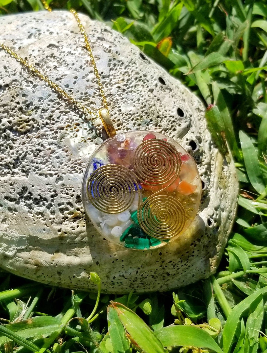Circular Floating Chakra Golden Swirl Pendant - Etsy