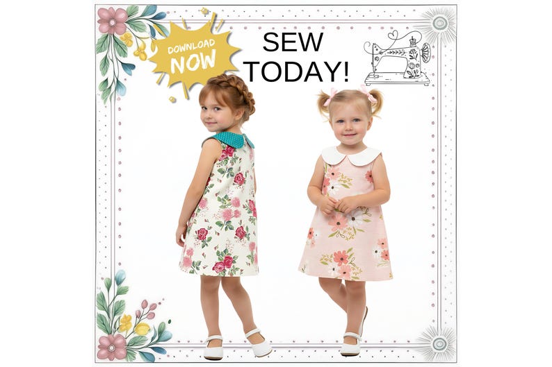 Girls Dress With Peter Pan Collar PDF Sewing Pattern. Toddler & Girls ...