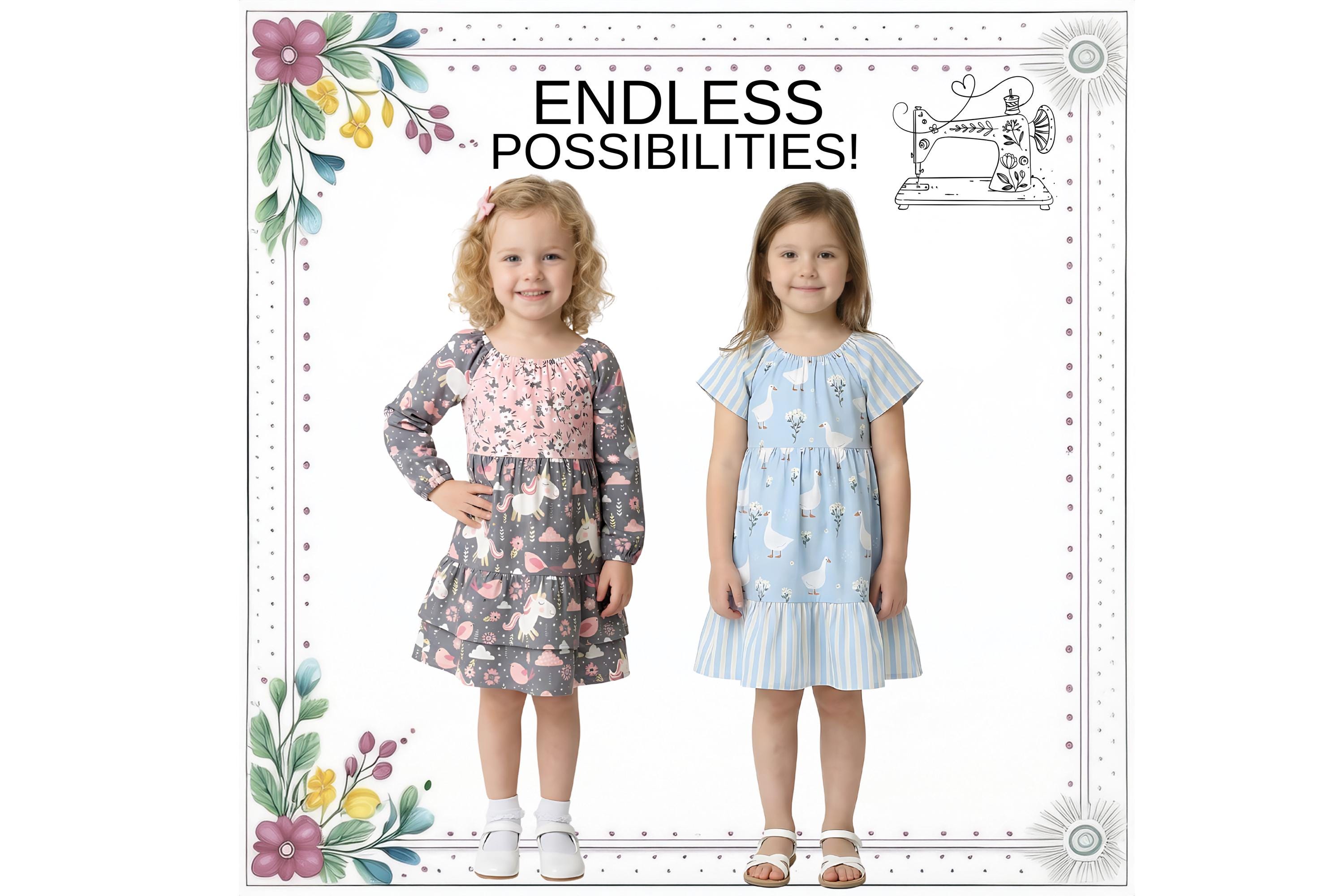 Short & Long Sleeve Dress PDF Sewing Pattern. Girls Peasant Dress in ...