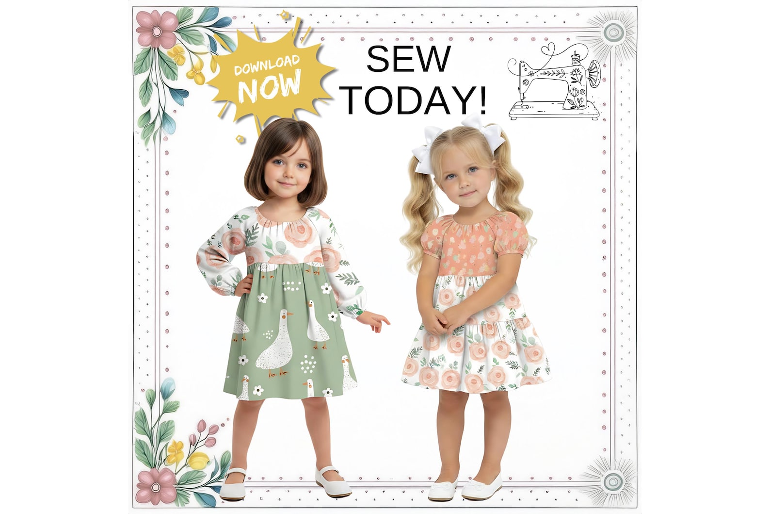 Girls Peasant Dress/top PDF Sewing Pattern. Short and Long Sleeve ...