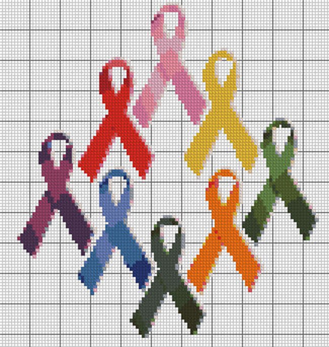 Cancer Ribbons Cross Stitch Pattern - Cancer Fundraiser & Easy Pattern ...
