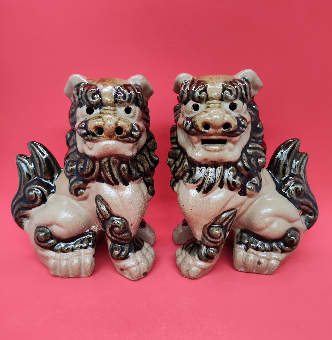 Vintage Okinawan Shisa Statues – Pair of Ceramic Guardian Lion ...