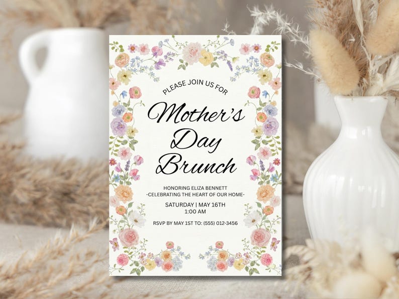 Elegant Mothers Day Brunch Invitation, Floral Brunch Invite, Spring ...