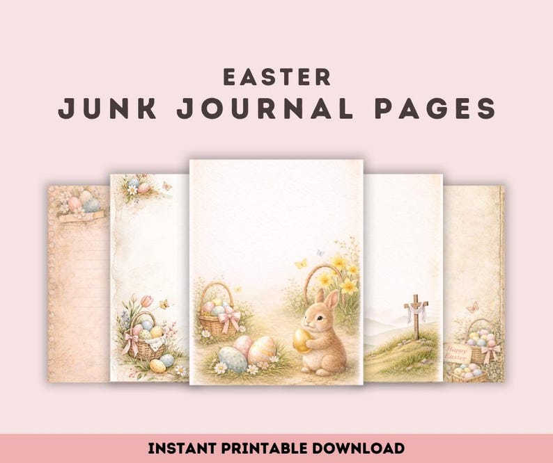 Easter Printable Journal Pages | Vintage Watercolor Bunny & Eggs | Junk ...