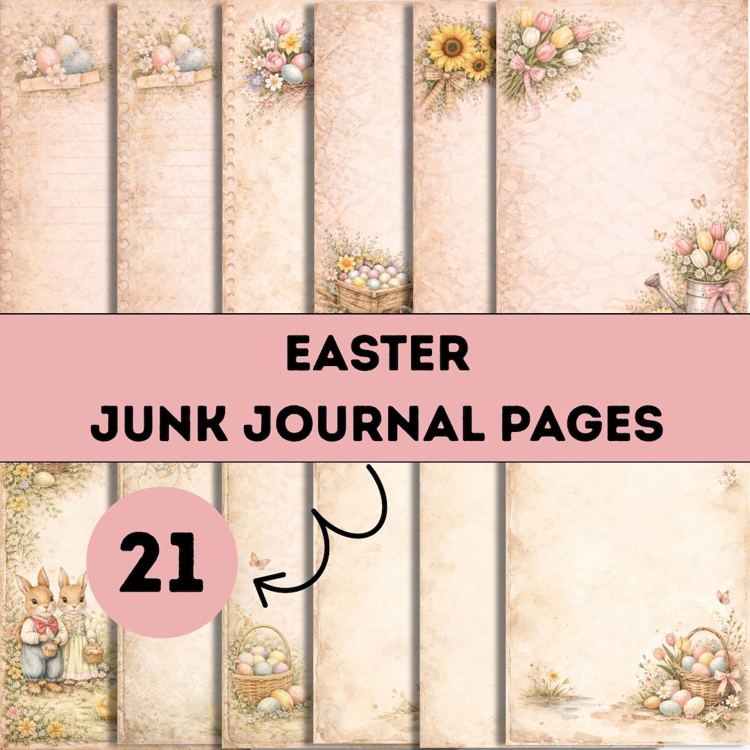 Easter Printable Journal Pages | Vintage Watercolor Bunny & Eggs | Junk ...