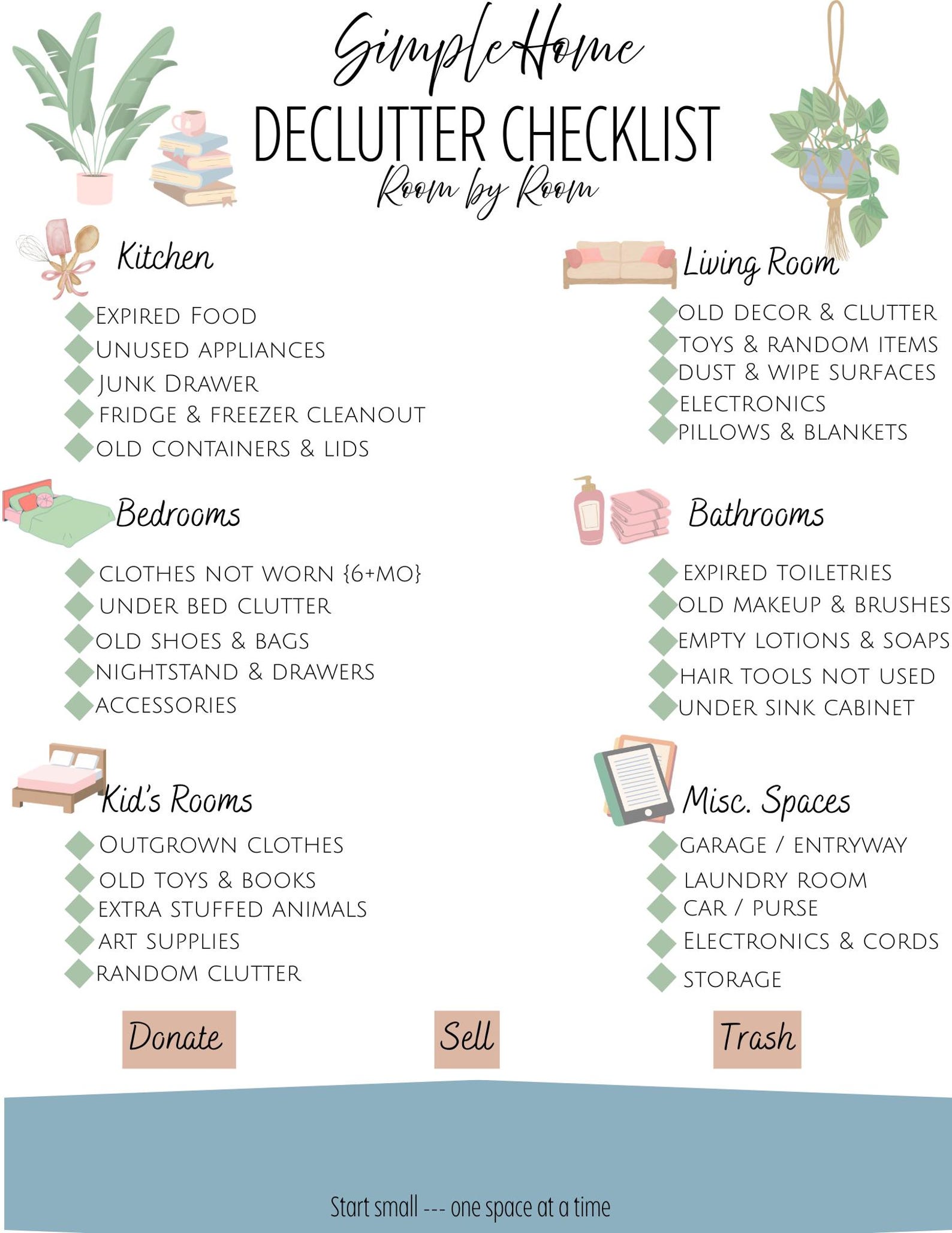 Declutter Checklist Printable Pdf/room by Room Home Organization Guide ...