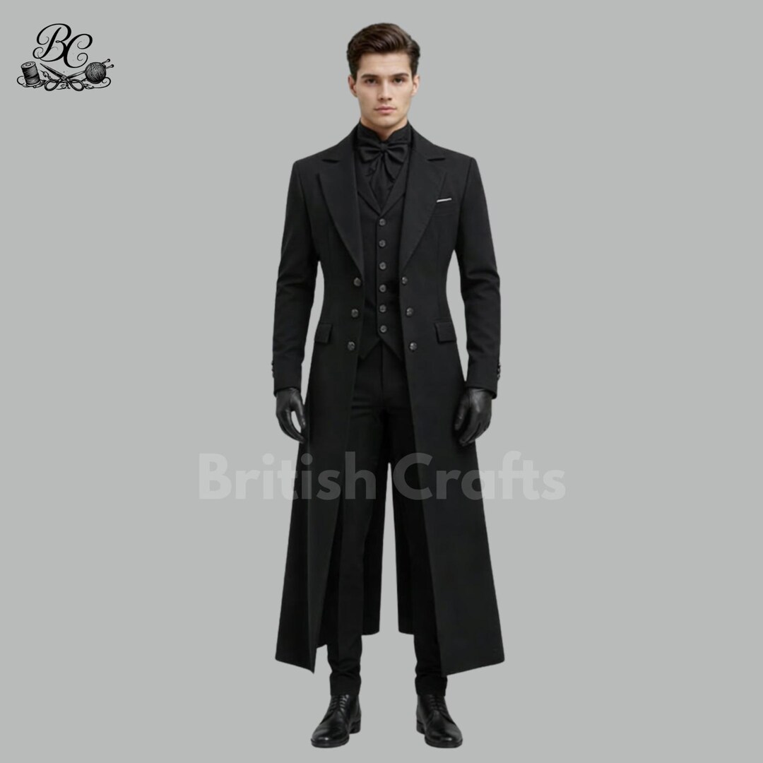 Black Victorian Tailcoat Suit for Men Gothic Formal Tuxedo Set Regency ...