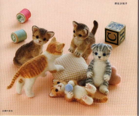 Needle Felt Cute Cats PDF Patterns Kawaii Ebook Japanese - Etsy