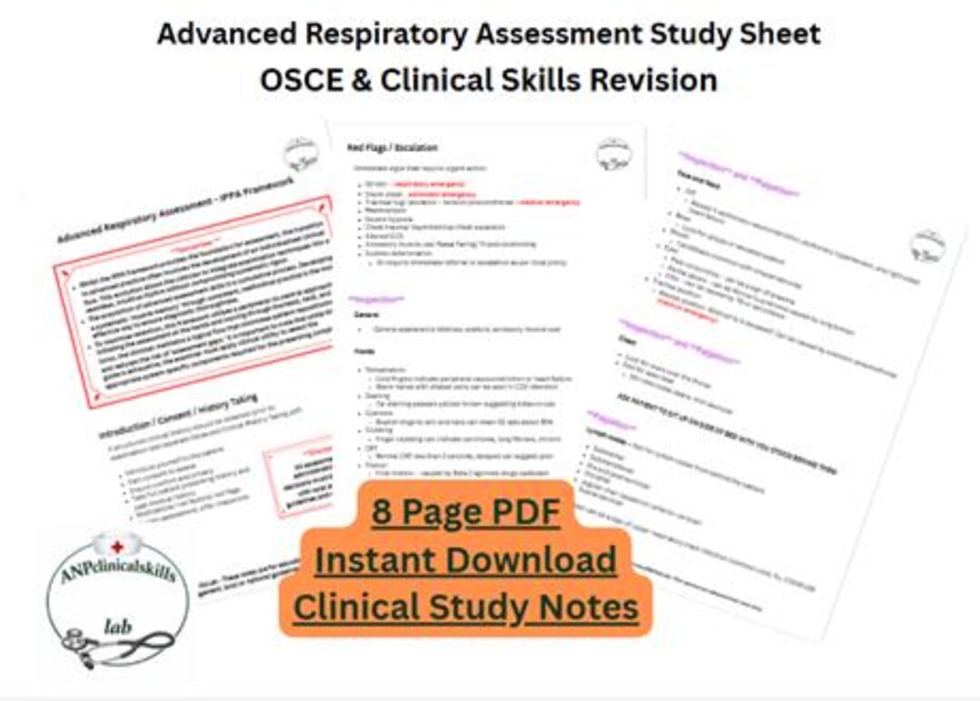 IPPA Respiratory Assessment Study Sheet • 8-page Printable • OSCE ...