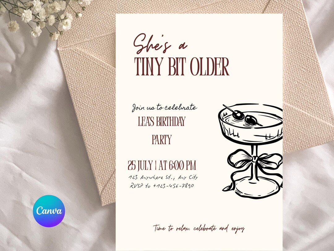 She's a Tiny Bit Older Invitation, Martini Birthday Party Invite, A ...