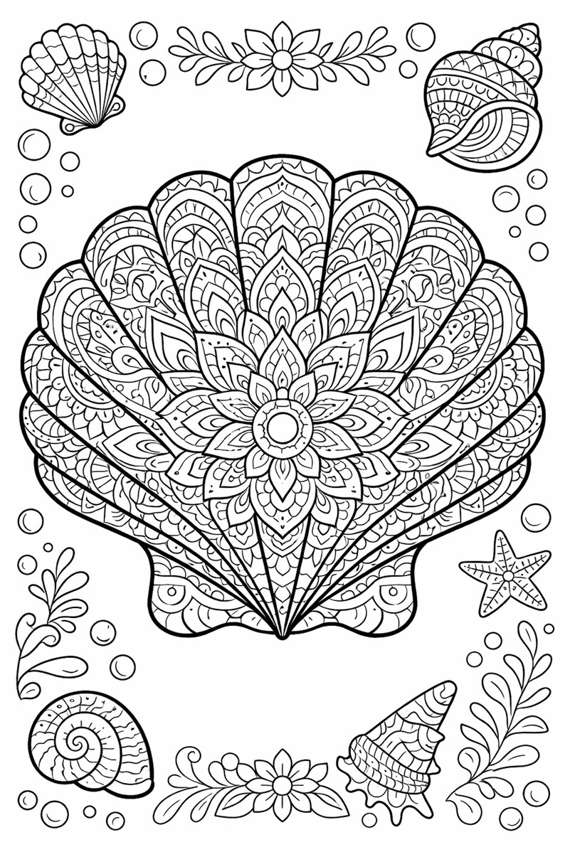 Seashell Serenity Ocean Mandala Coloring Book for Adults | 21 Pages PDF ...