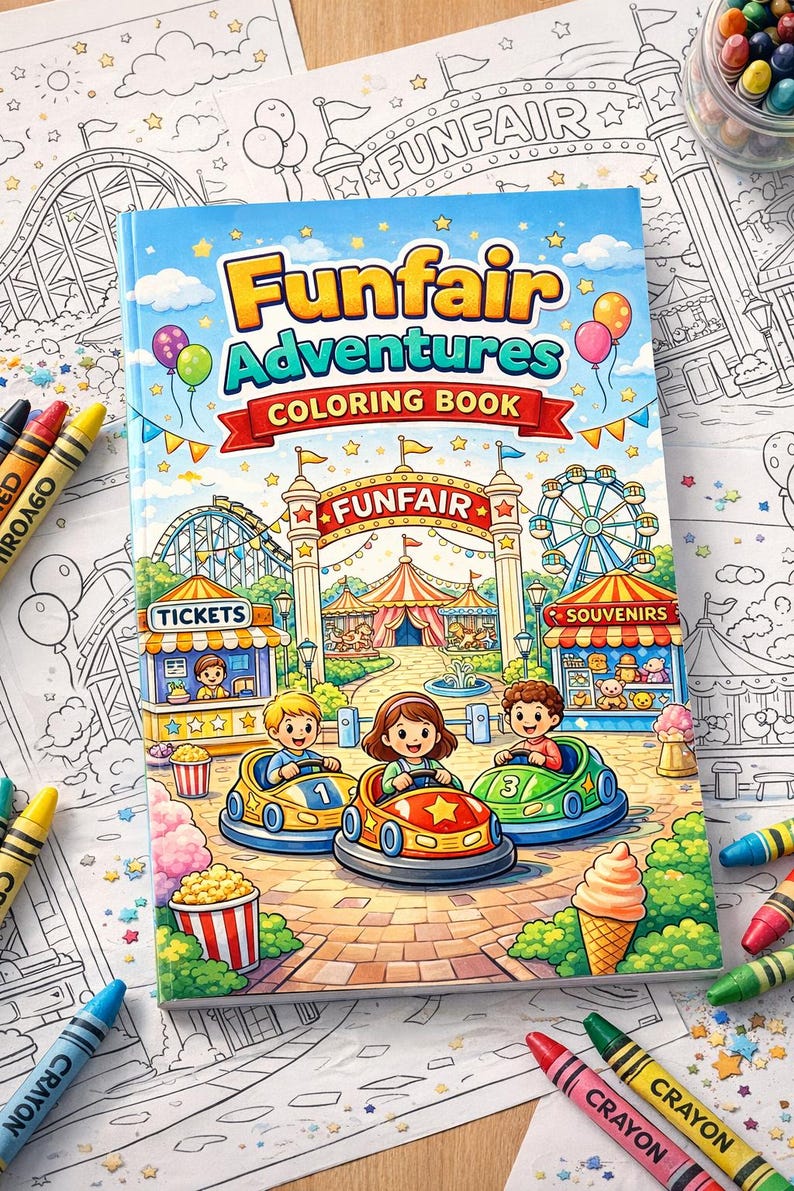 Funfair Adventures Coloring Book for Kids | Carnival and Amusement Park ...