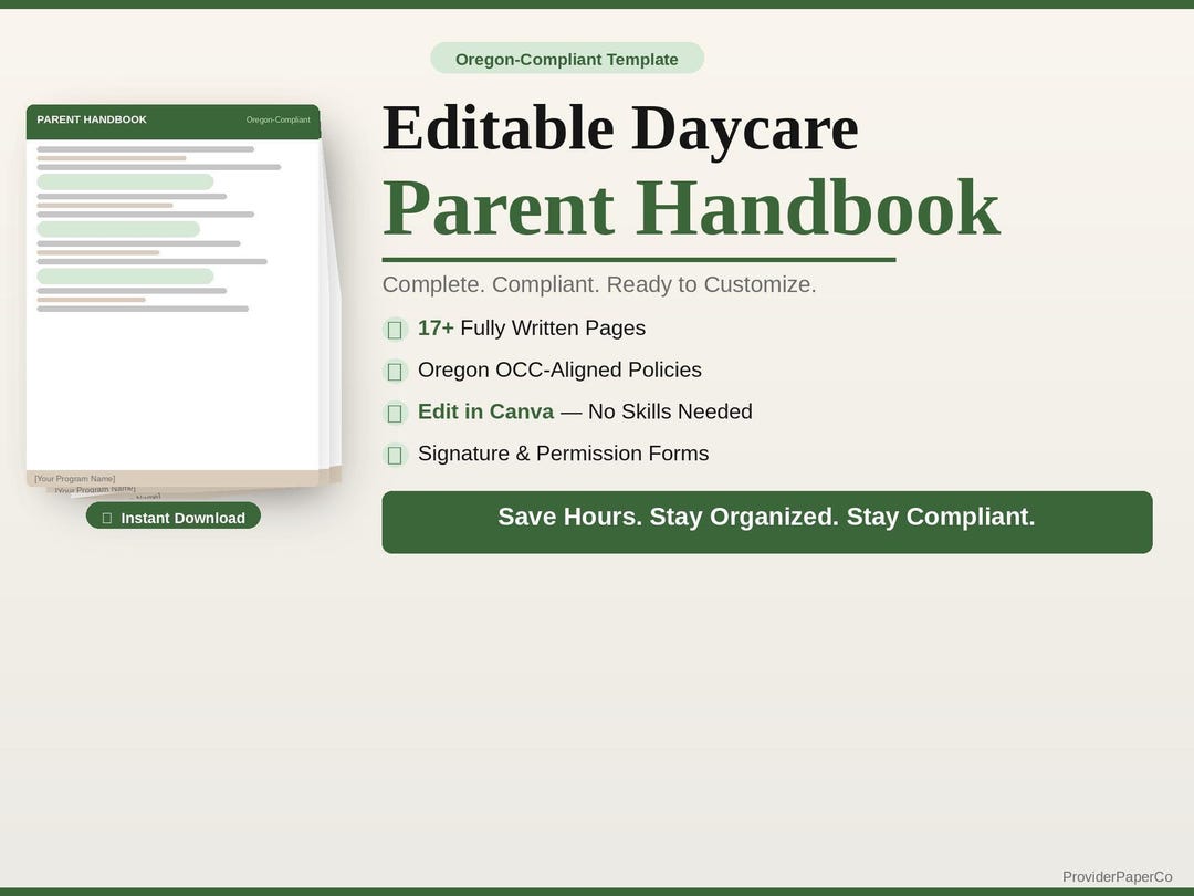 Daycare Parent Handbook Template Editable | Childcare Policies & Forms ...