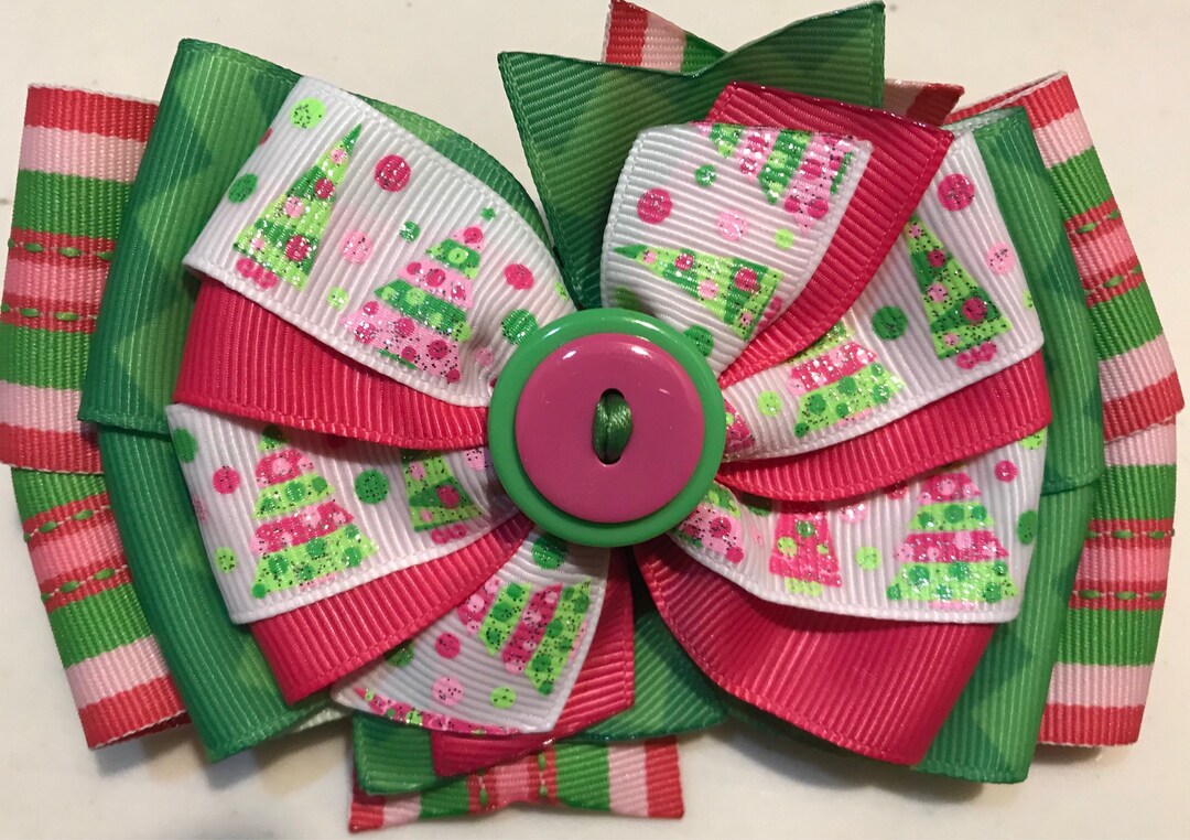 Hot Pink & Lime Stripes Christmas Trees Glitter HOLIDAY Winter Snow ...