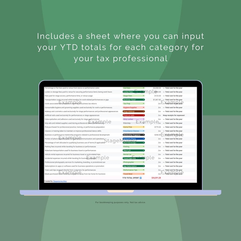 Dancer Expense Tracker Spreadsheet | Tax Deduction Organizer (google ...