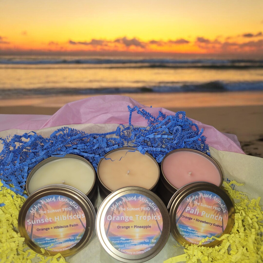 Sunset Trio Tropical Soy Candles – Pali Punch, Orange Tropics, Hibiscus ...