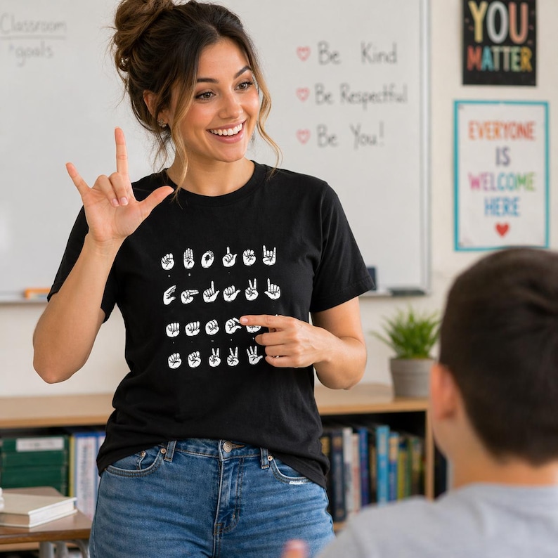 ASL Alphabet Shirt, Minimalist Sign Language Tee, Deaf Awareness ...