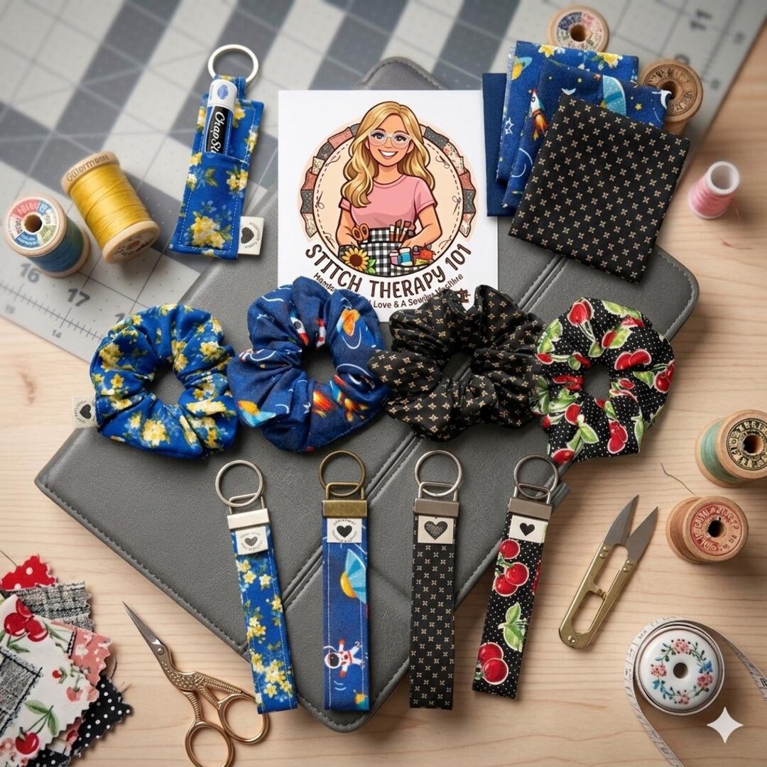 Quilted Fabric Wristlet Keychain | Handmade Cotton Key Fob Strap | On ...