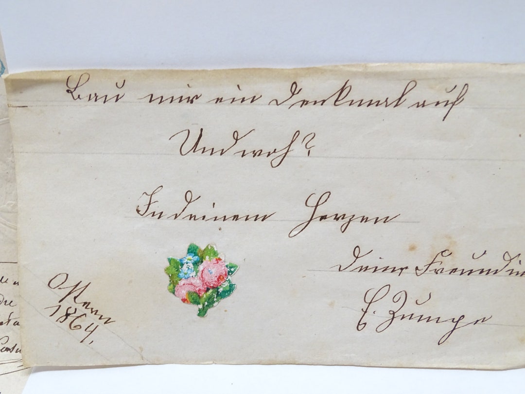 Antique 1864 German Note, Signed With Floral Die Cut, Germany, Vintage ...