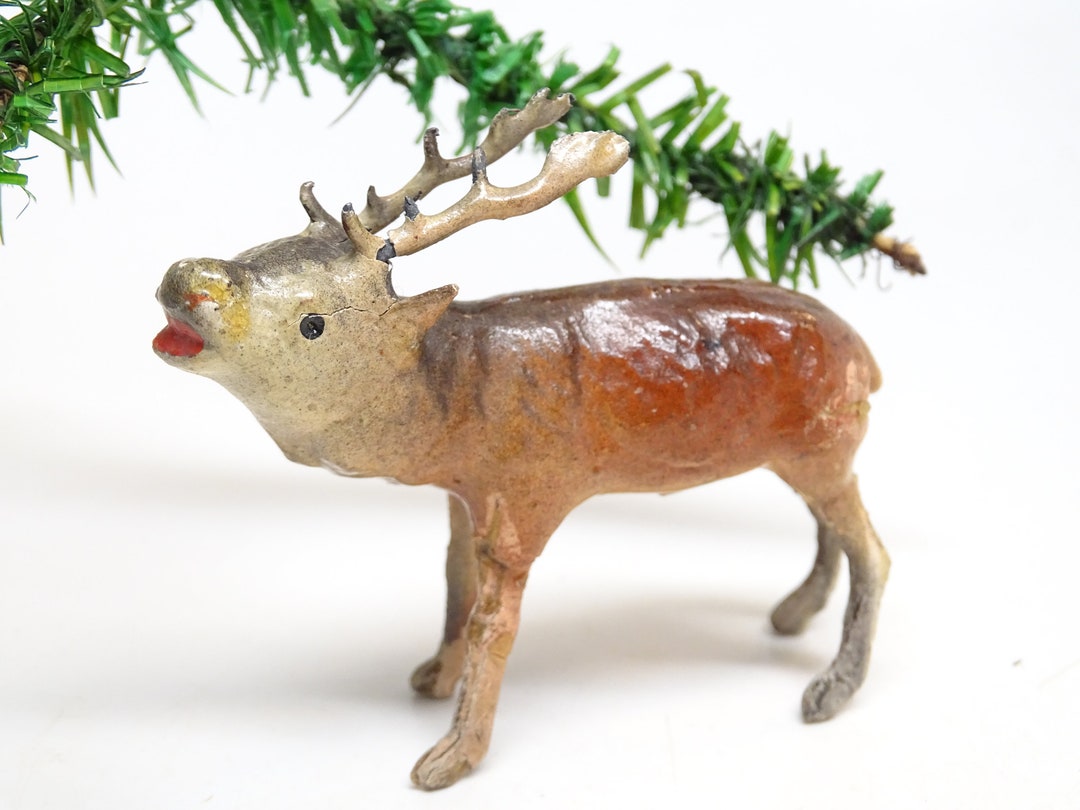 Antique 1930's Small German Reindeer Hand Painted Composite, Vintage ...