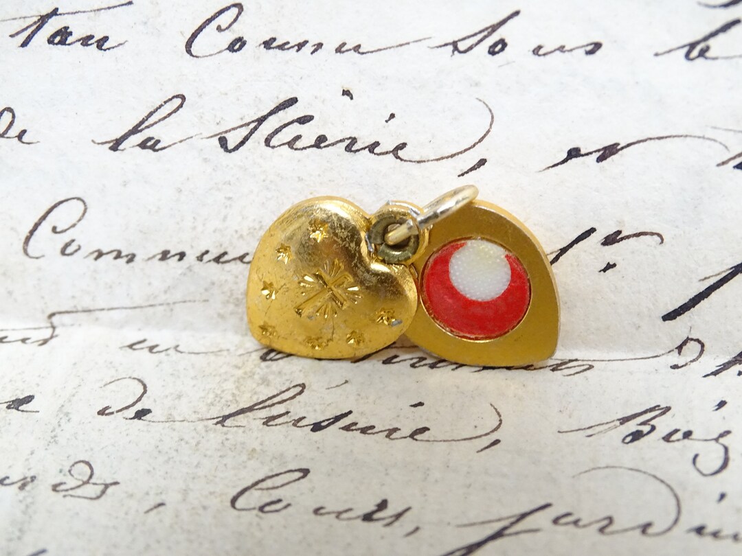 Antique Tiny French Heart Shaped Reliquary, Agnus Dei Relic Religious ...