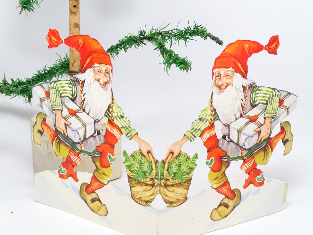 Vintage 1950's Swedish Santa Elves Folded Die Cut Double Sided, Made in ...