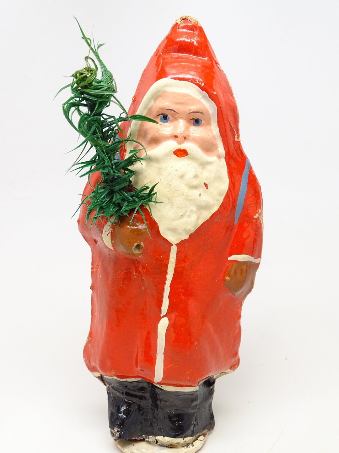 Antique German Belsnickle Santa With Goose Feather Tree, Vintage ...