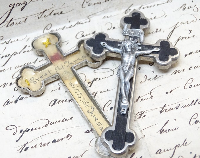 Antique German Crucifix Reliquary With Relics in Metal Cross Pendant ...