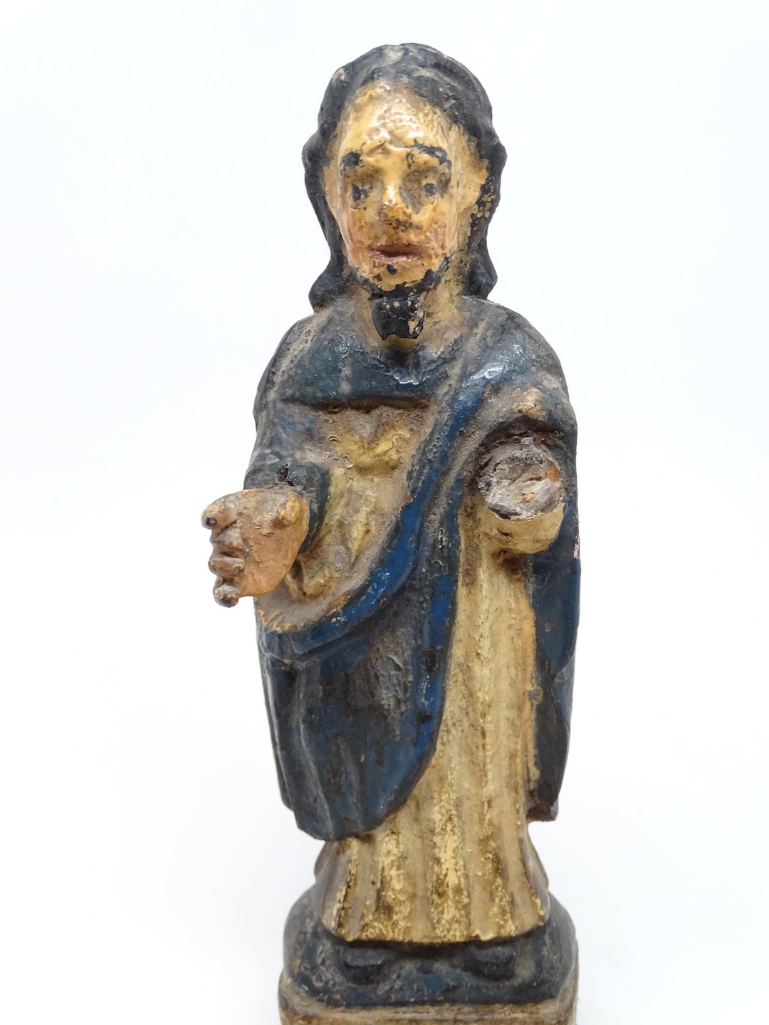 1800's Antique Jesus Polychrome Religious Statue, Santos Hand Carved ...