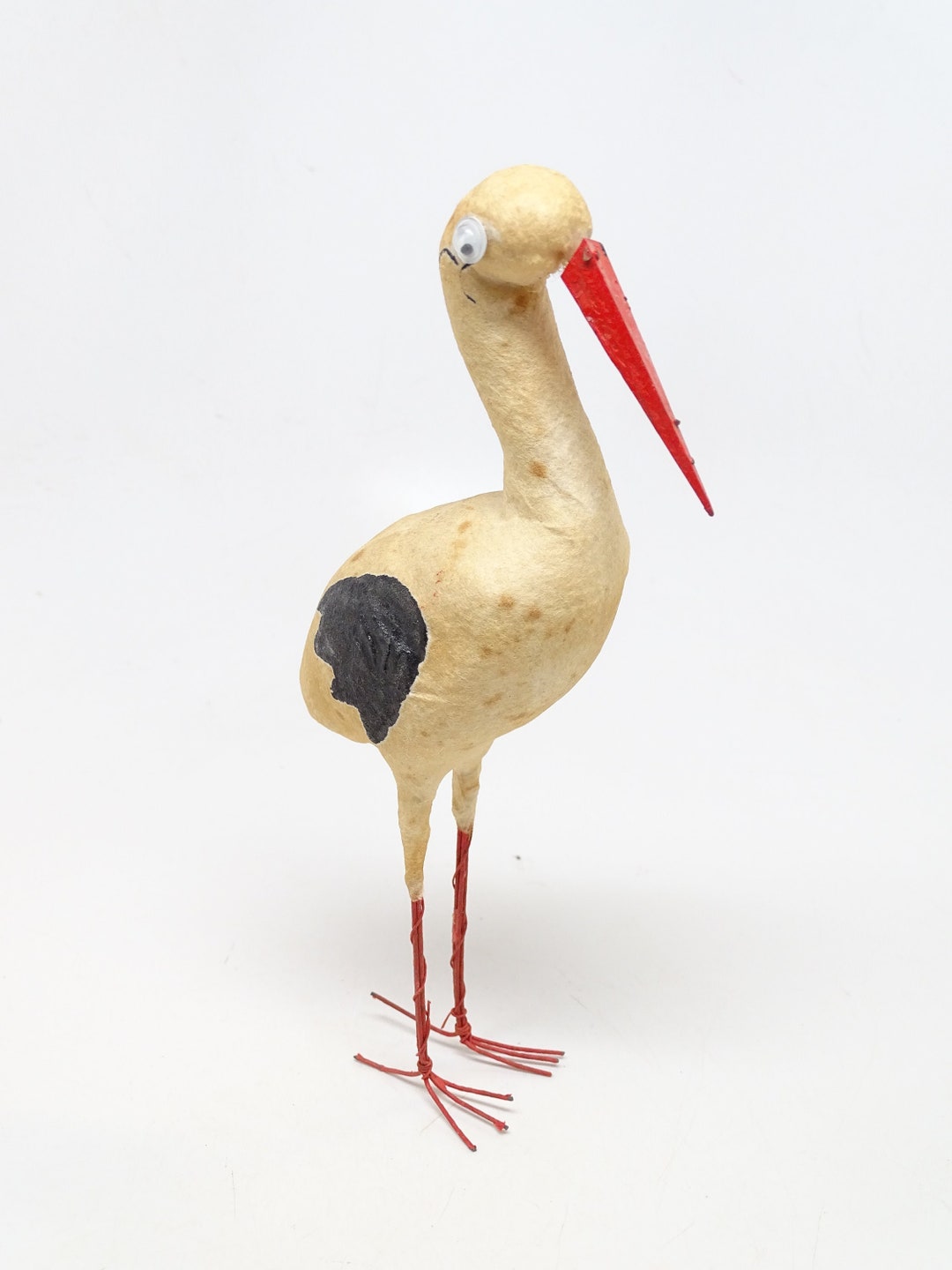 Antique 7 1/4 Inch German Spun Cotton Stork With Wire Legs and Google ...