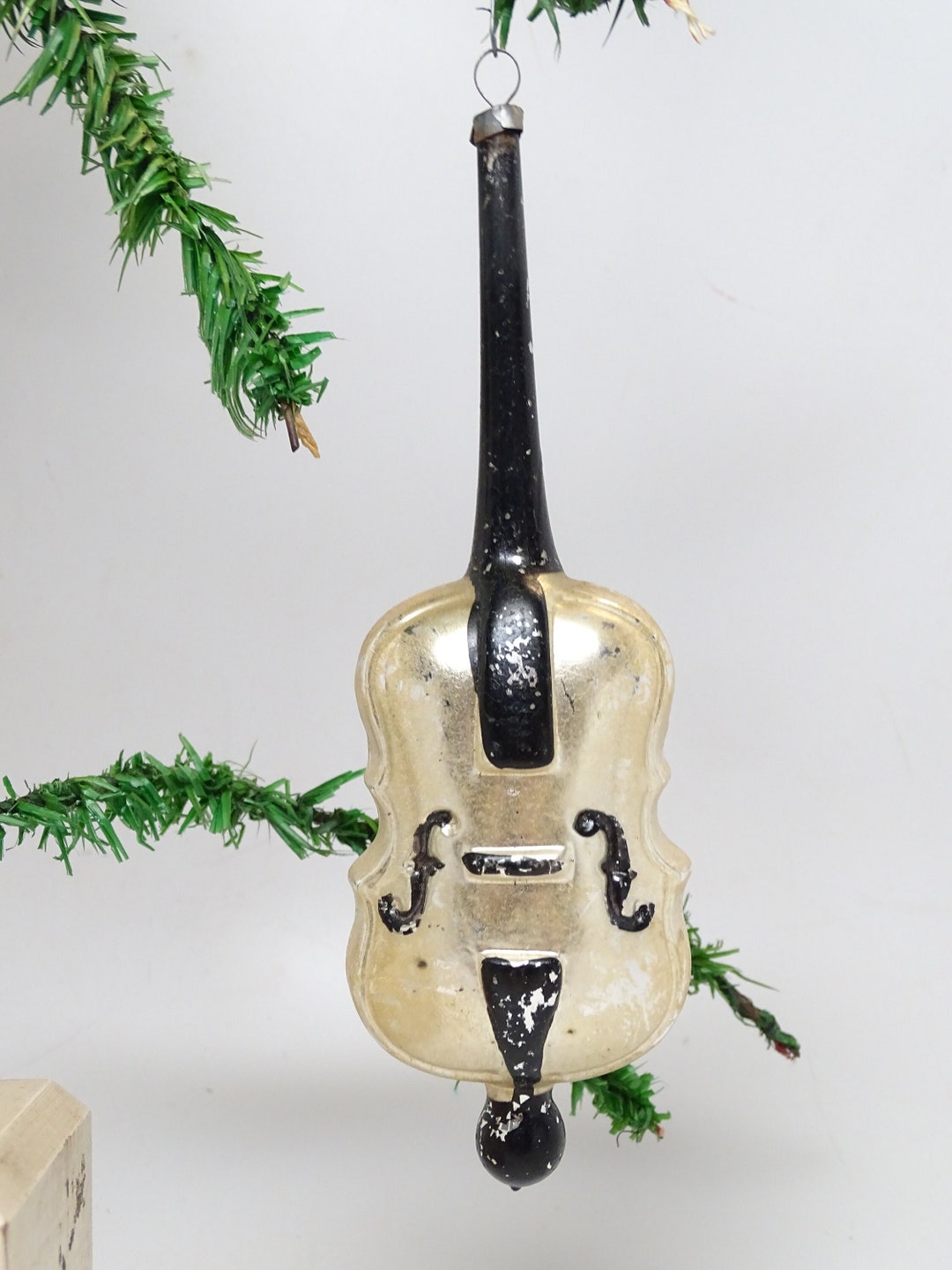 Antique Large German 1930's Mercury Glass Hand Painted Bass Fiddle ...