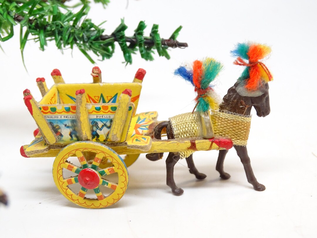 Vintage Tiny Miniature Sicilian Hand Crafted Horse & Carriage Cart ...
