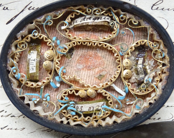 Antique French Celluloid Reliquary With Multi Relics, Vintage Religious ...